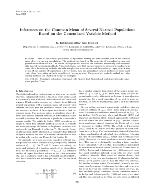 (PDF) Inferences on the Common Mean of Several Normal Populations Based on the Generalized ...
