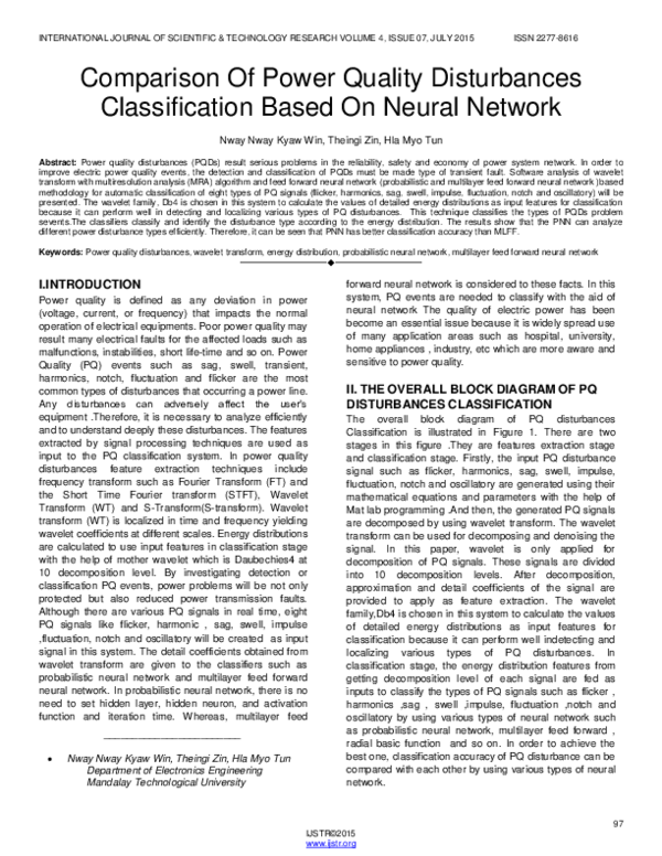 (PDF) Comparison Of Power Quality Disturbances Classification Based On Neural Network