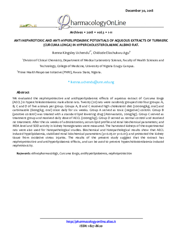 (PDF) Anti-Nephrotoxic and Anti-Hyperlipidaemic Potentials of Aqueous ...