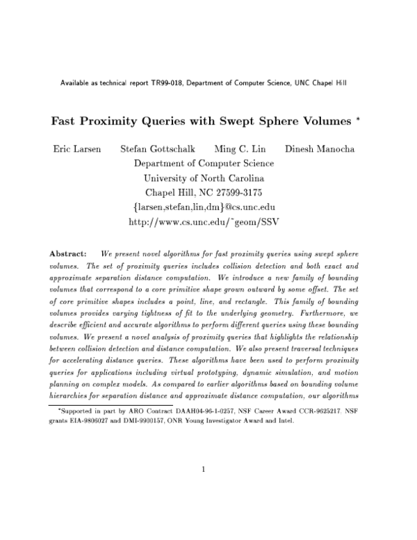 (PDF) Fast proximity queries with swept sphere volumes
