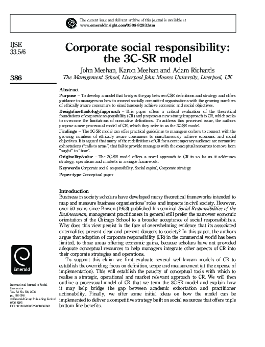 (PDF) Corporate social responsibility: the 3C‐SR model