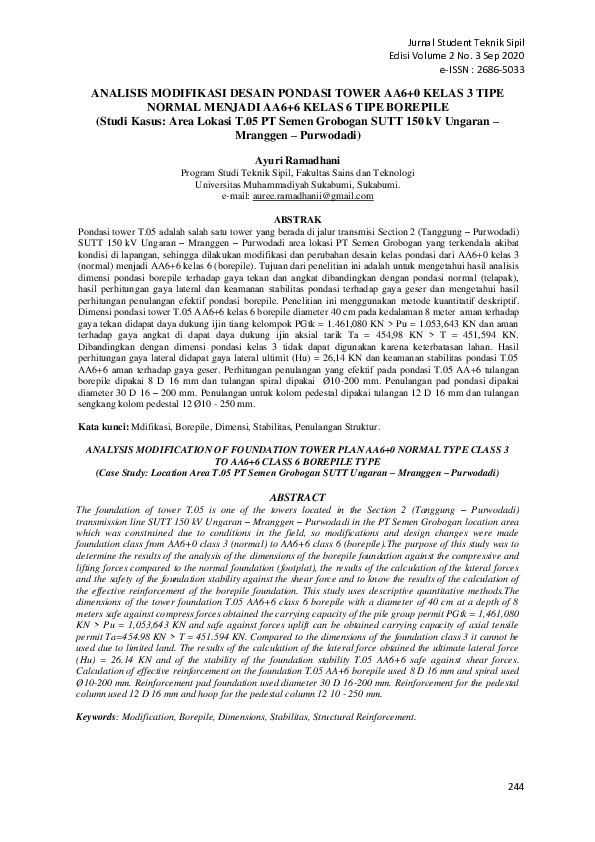 (PDF) Analisis Modifikasi Desain Pondasi Tower AA6+0 Kelas 3 Tipe Normal Menjadi AA6+6 Kelas 6 ...