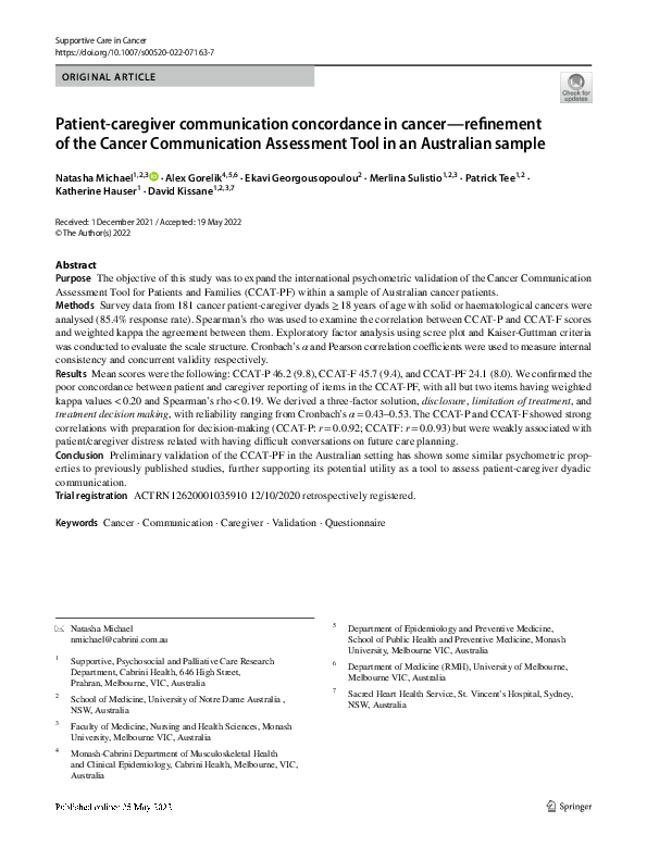 (PDF) Patient-caregiver communication concordance in cancer—refinement ...