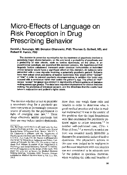(PDF) Micro-effects of language on risk perception in drug prescribing ...