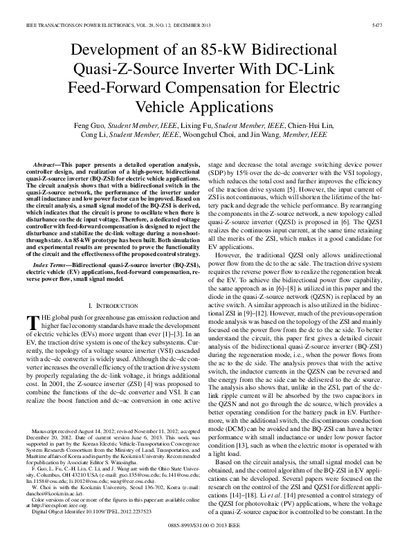 Pdf Development Of An 85 Kw Bidirectional Quasi Z Source Inverter With Dc Link Feed Forward