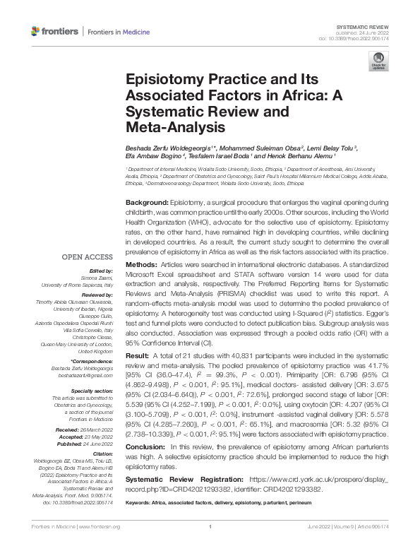 (PDF) Episiotomy Practice and Its Associated Factors in Africa: A ...