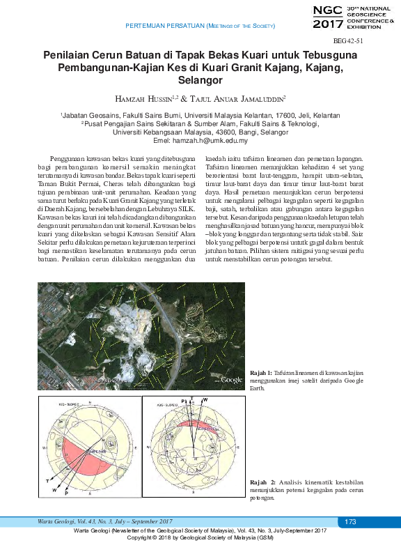 (PDF) Abstract: Penilaian Cerun Batuan di Tapak Bekas Kuari untuk ...