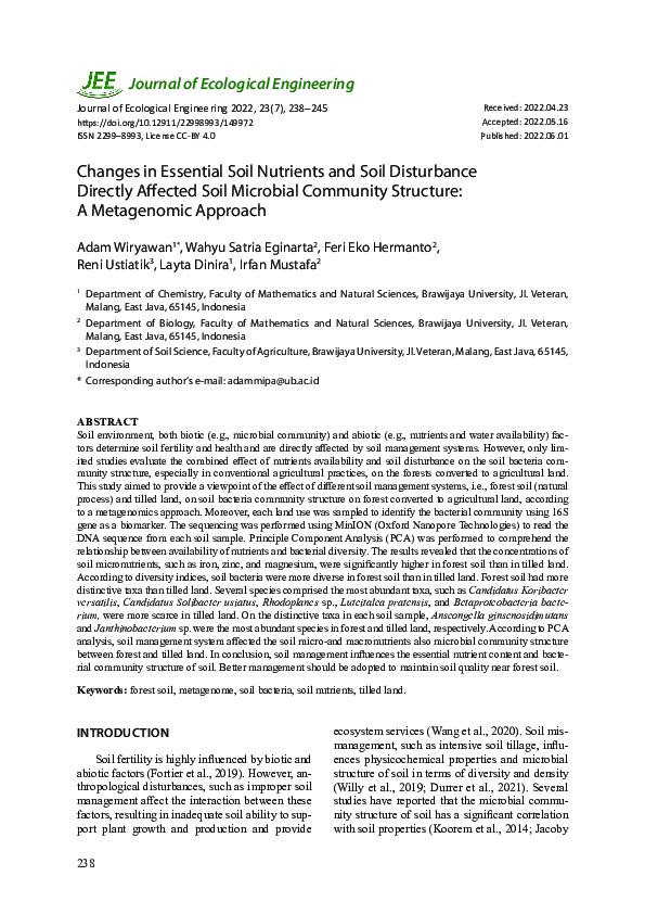 (PDF) Changes in Essential Soil Nutrients and Soil Disturbance Directly Affected Soil Microbial ...