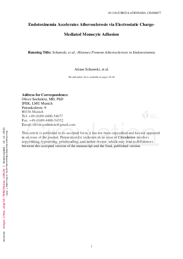 (PDF) Endotoxinemia Accelerates Atherosclerosis Through Electrostatic ...