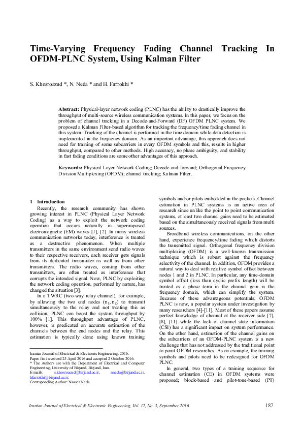 (PDF) Time-Varying Frequency Fading Channel Tracking In OFDM-PLNC System, Using Kalman Filter
