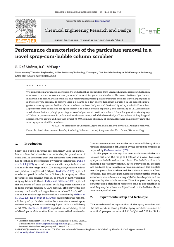 (PDF) Performance characteristics of the particulate removal in a novel ...