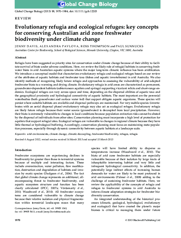 (PDF) Evolutionary refugia and ecological refuges: key concepts for conserving Australian arid ...