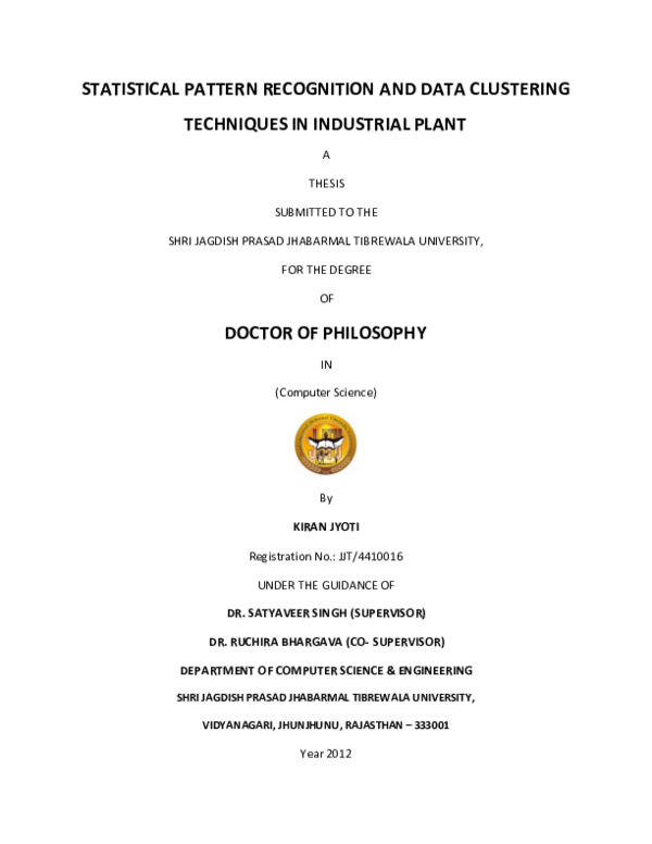 Pdf Statistical Pattern Recognition And Data Clustering Techniques In Industrial Plant Dr