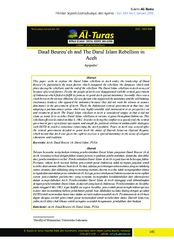 (PDF) Daud Beureu’eh and The Darul Islam Rebellion in Aceh