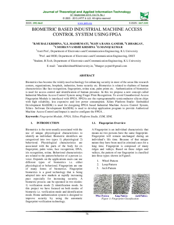 Pdf Biometric Based Industrial Machine Access Control System Using Fpga