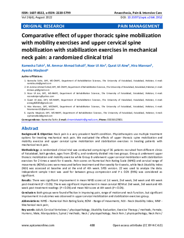(PDF) Comparative effect of upper thoracic spine mobilization with ...
