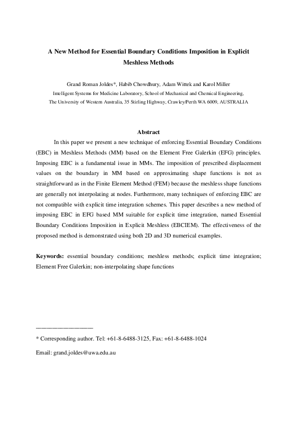 Pdf A New Method For Essential Boundary Conditions Imposition In Explicit Meshless Methods