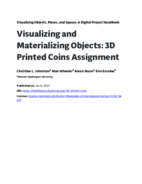 (PDF) Visualizing and Materializing Objects: 3D Printed Coins Assignment