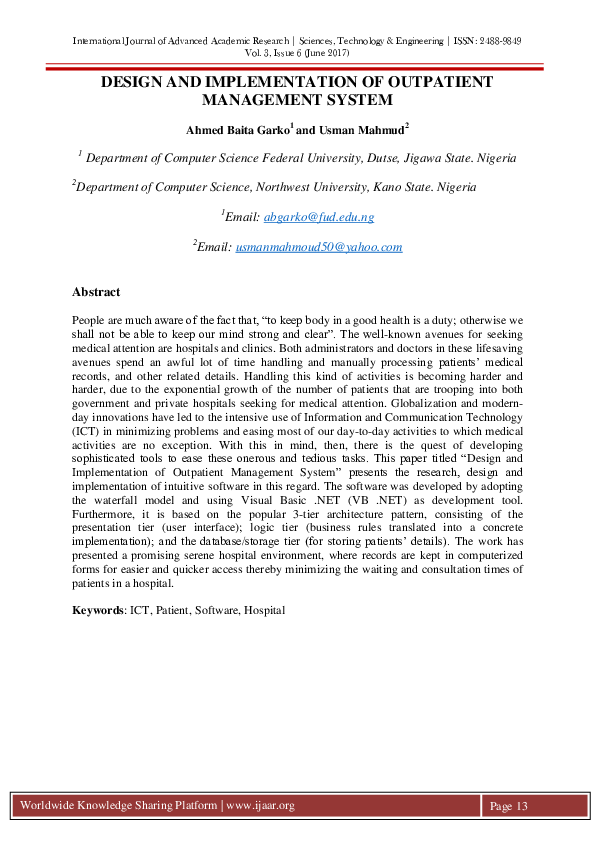 (PDF) Design and Implementation of Outpatient Management System