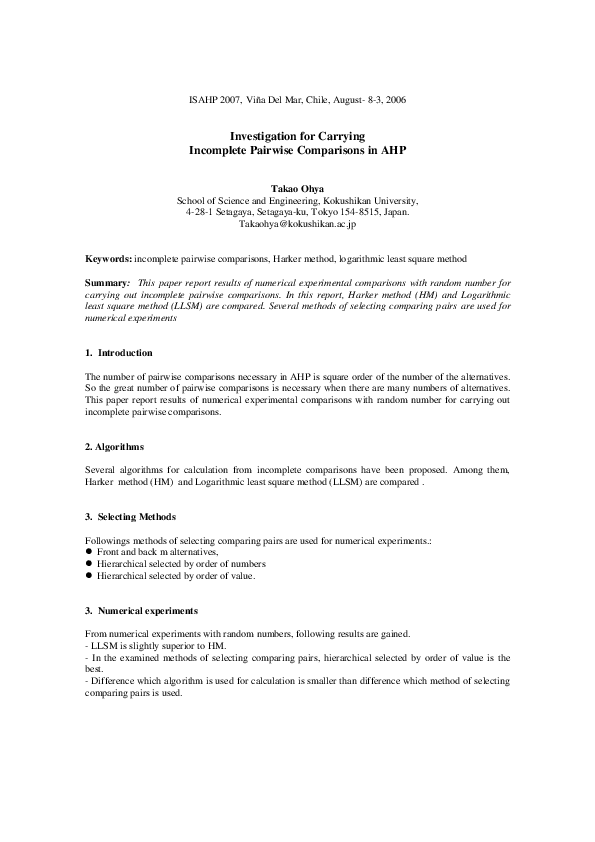 (PDF) Incomplete Pairwise Comparisons