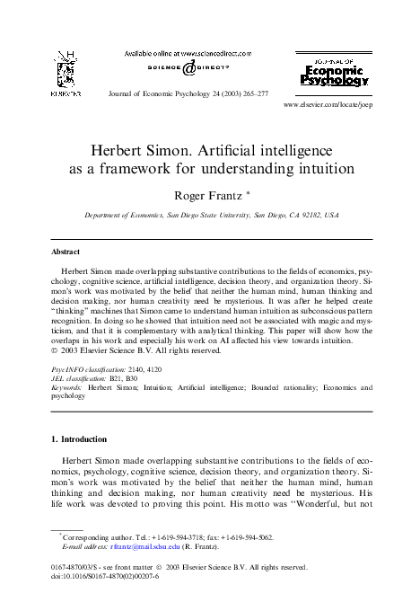 (PDF) Herbert Simon. Artificial intelligence as a framework for ...