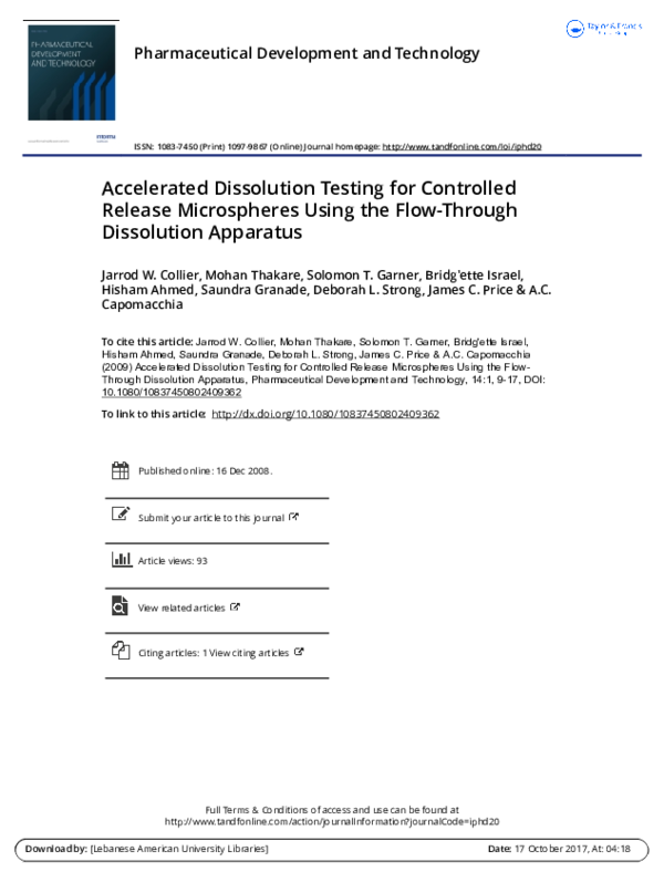 Accelerated Dissolution Testing For Controlled Release Microspheres Using The Flow Through