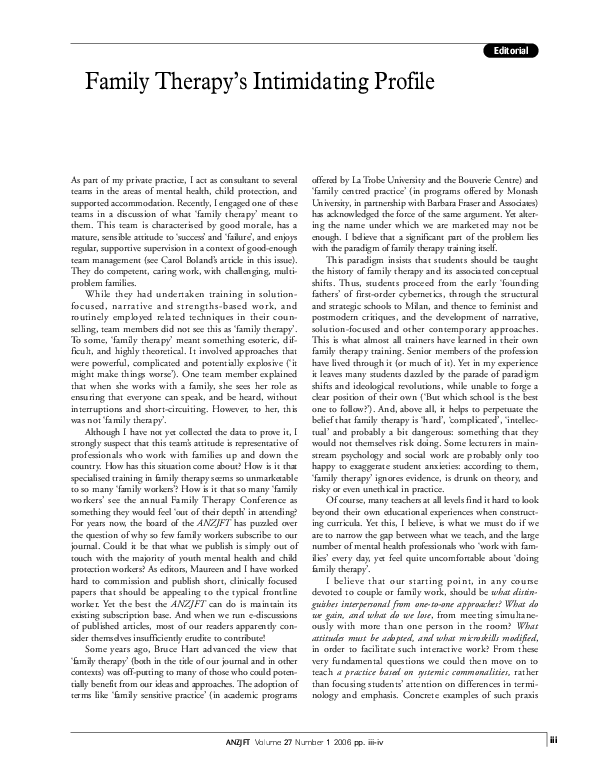 (PDF) Family Therapy's Intimidating Profile | Hugh Crago - Academia.edu