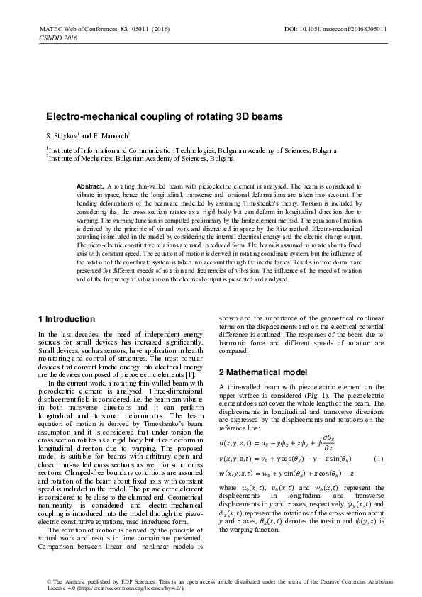(PDF) Electro-mechanical coupling of rotating 3D beams