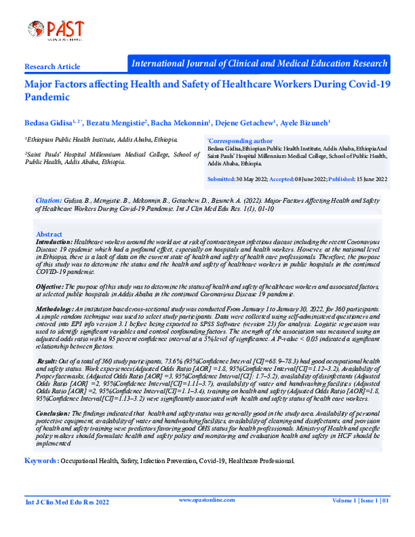 (PDF) Major Factors affecting Health and Safety of Healthcare Workers During Covid-19 Pandemic