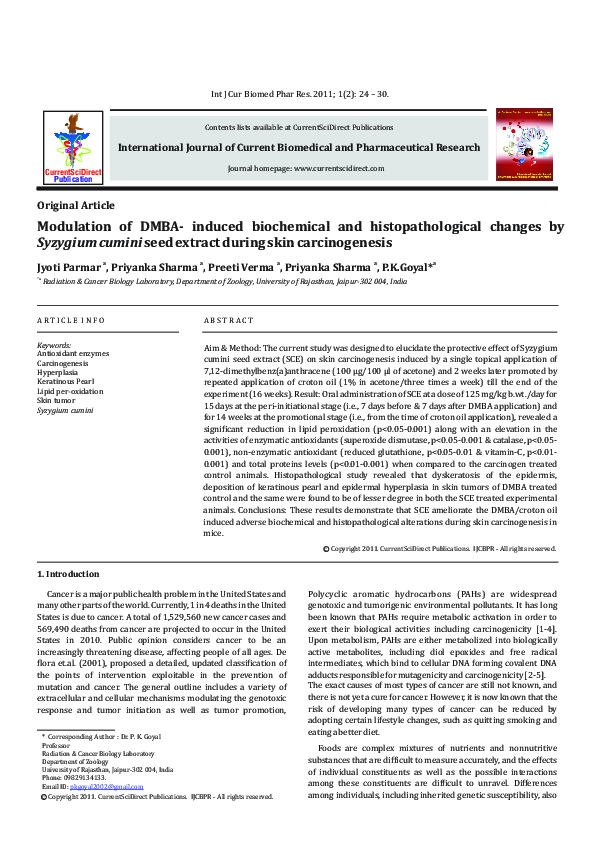 (PDF) Modulation of DMBA-induced biochemical and histopathological changes by Syzygium cumini ...