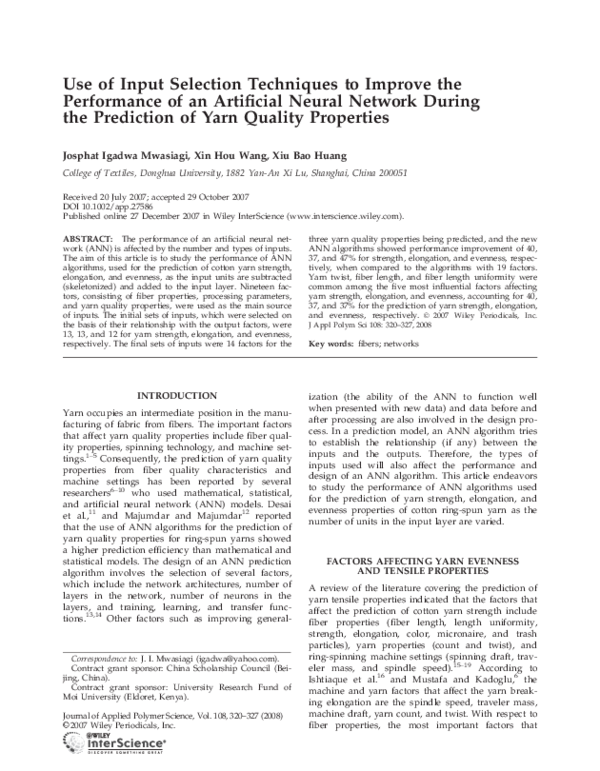 (PDF) Use of input selection techniques to improve the performance of an artificial neural ...