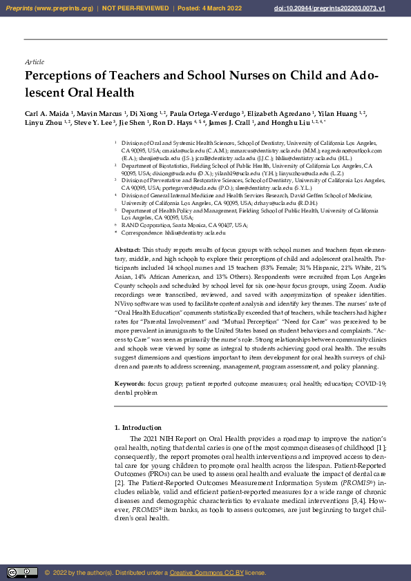 (PDF) Perceptions of Teachers and School Nurses on Child and Adolescent ...