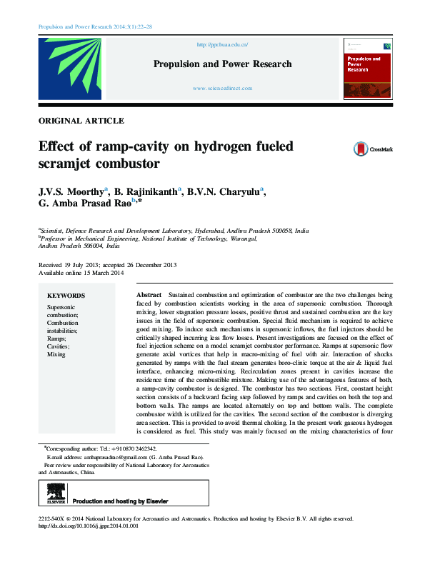 (PDF) Effect of ramp-cavity on hydrogen fueled scramjet combustor