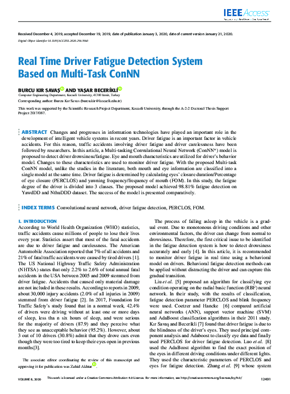 Pdf Real Time Driver Fatigue Detection System Based On Multi Task Connn