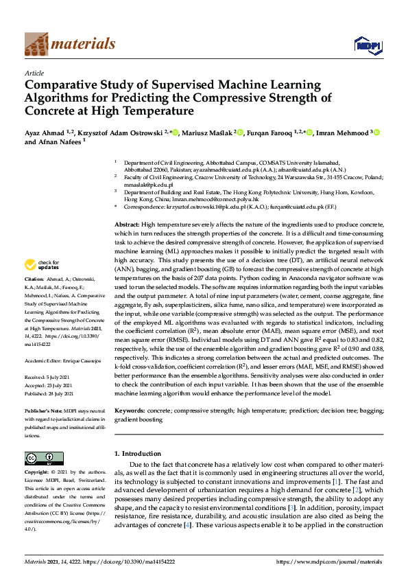 (PDF) Comparative Study of Supervised Machine Learning Algorithms for Predicting the Compressive ...