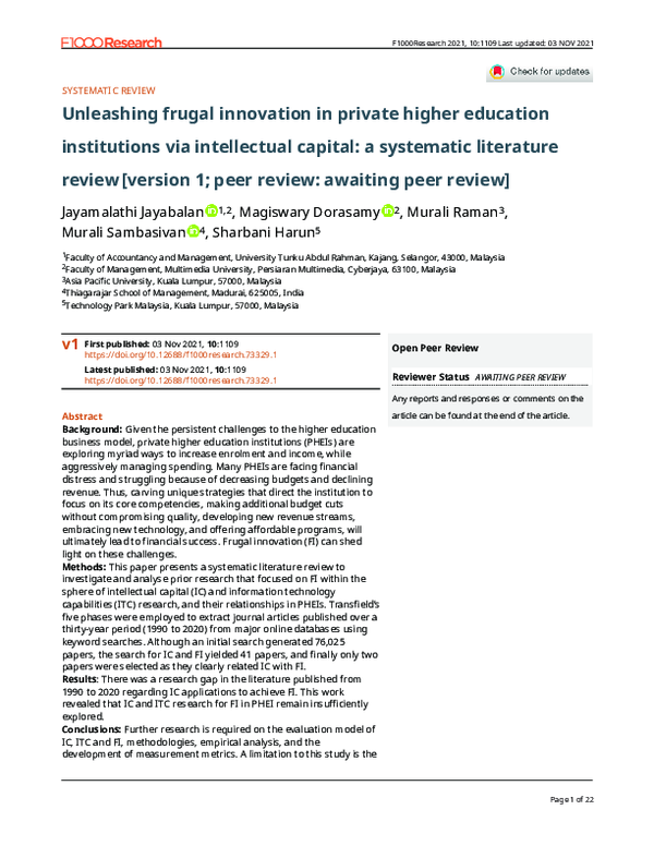 (PDF) Unleashing frugal innovation in private higher education institutions via intellectual ...
