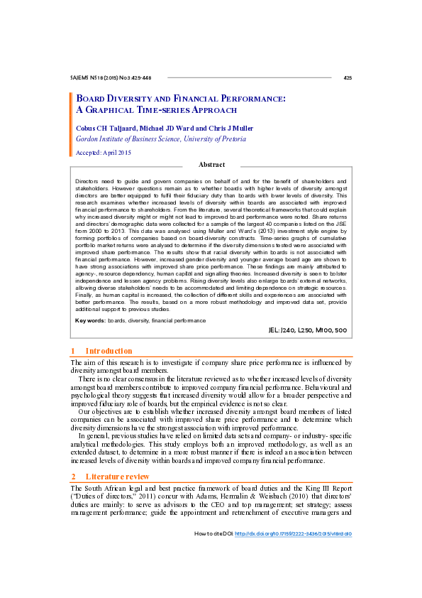 (PDF) Board Diversity and Financial Performance: A Graphical Time-Series Approach