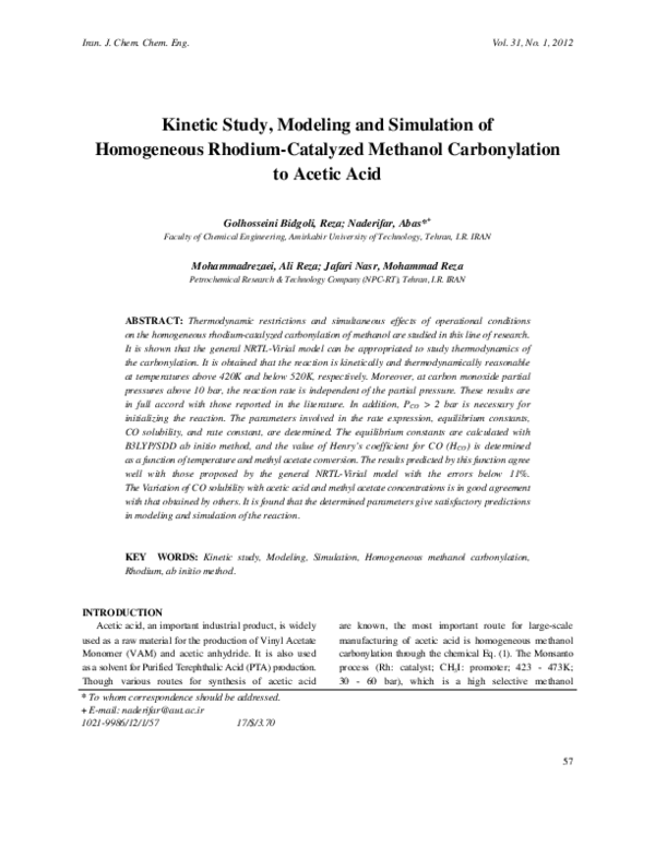 (PDF) Kinetic Study, Modeling and Simulation of Homogeneous Rhodium ...