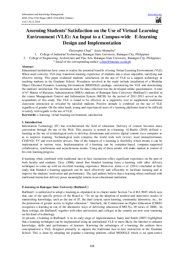(PDF) Assessing Students' Satisfaction on the Use of Virtual Learning Environment (VLE): An ...