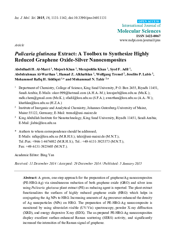 (PDF) Pulicaria glutinosa Extract: A Toolbox to Synthesize Highly ...