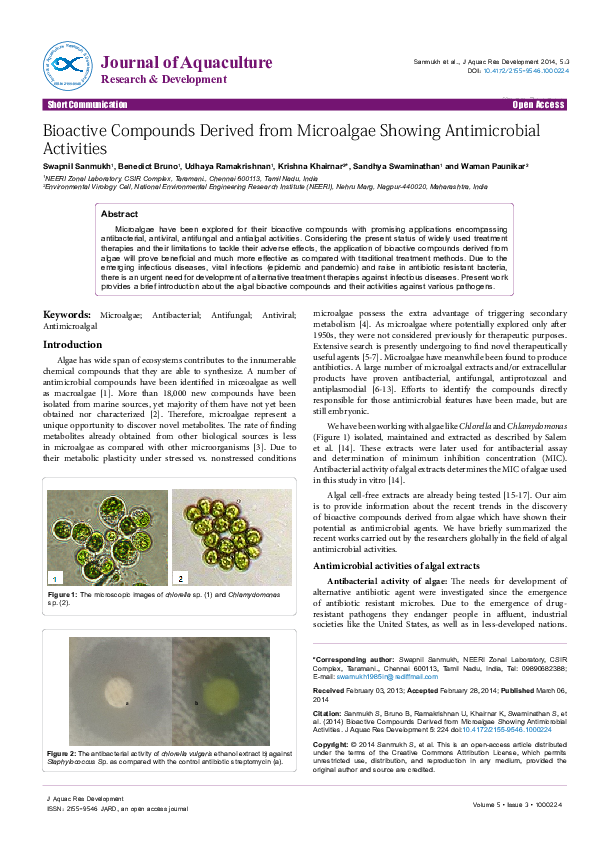 (PDF) Bioactive Compounds Derived from Microalgae Showing Antimicrobial Activities