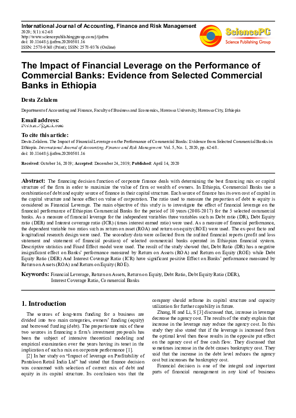 (PDF) The Impact of Financial Leverage on the Performance of Commercial Banks: Evidence from ...