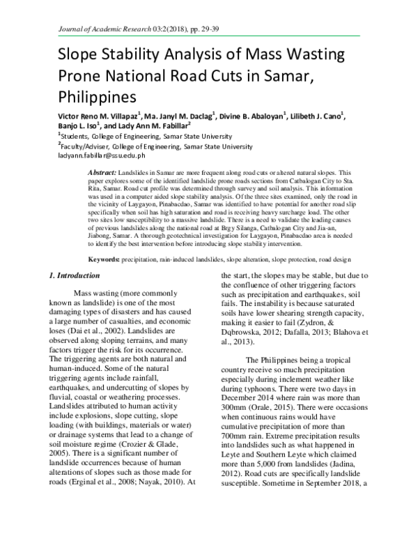 (PDF) Slope Stability Analysis of Mass Wasting Prone National Road Cuts ...