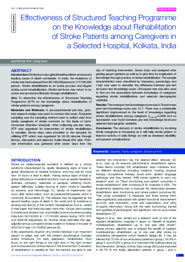 (PDF) Effectiveness of Structured Teaching Programme on the Knowledge about Rehabilitation of ...