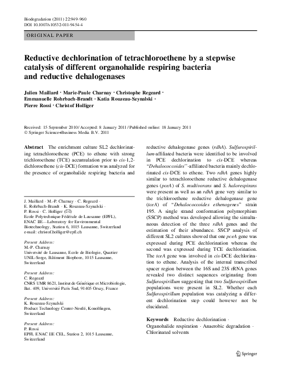 (PDF) Reductive dechlorination of tetrachloroethene by a stepwise catalysis of different ...