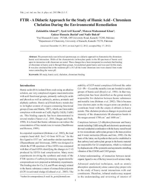 (PDF) FTIR - A Didactic Approach for the Study of Humic Acid - Chromium ...