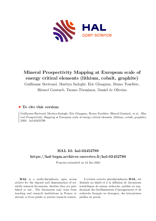 (PDF) Mineral Prospectivity Mapping at European scale of energy ...