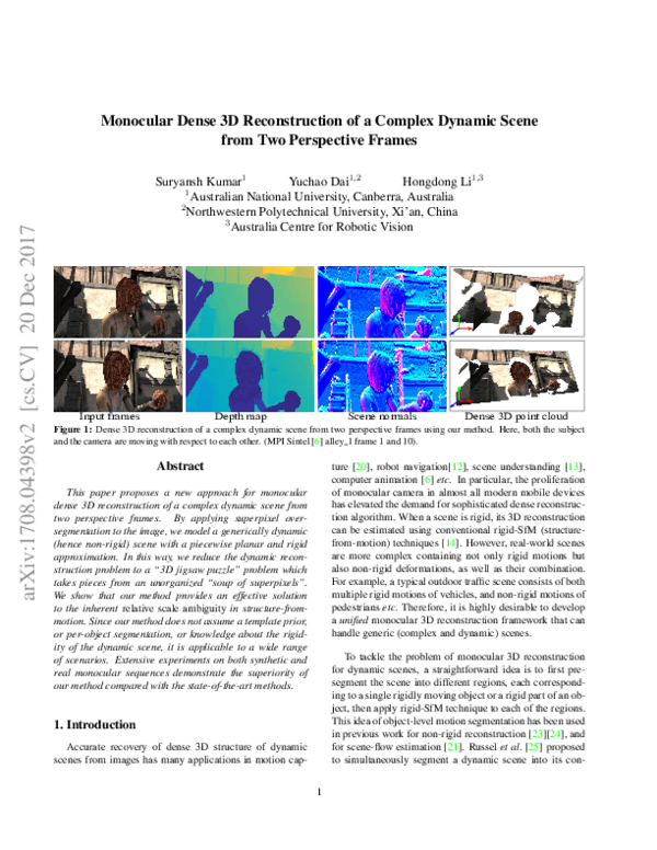 (PDF) Monocular Dense 3D Reconstruction of a Complex Dynamic Scene from ...