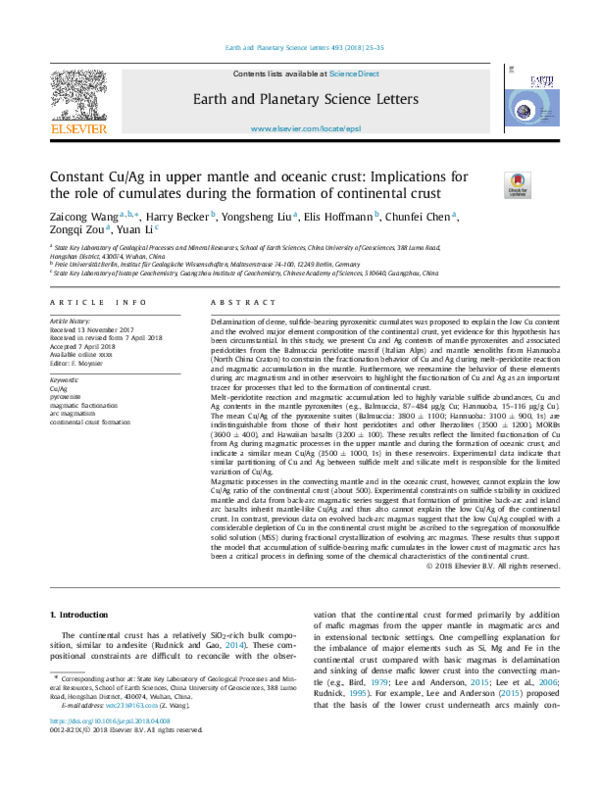 (PDF) Constant Cu/Ag in upper mantle and oceanic crust: Implications ...