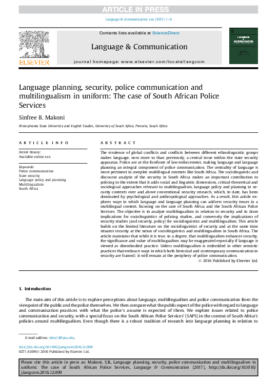 (PDF) Language planning, security, police communication and ...